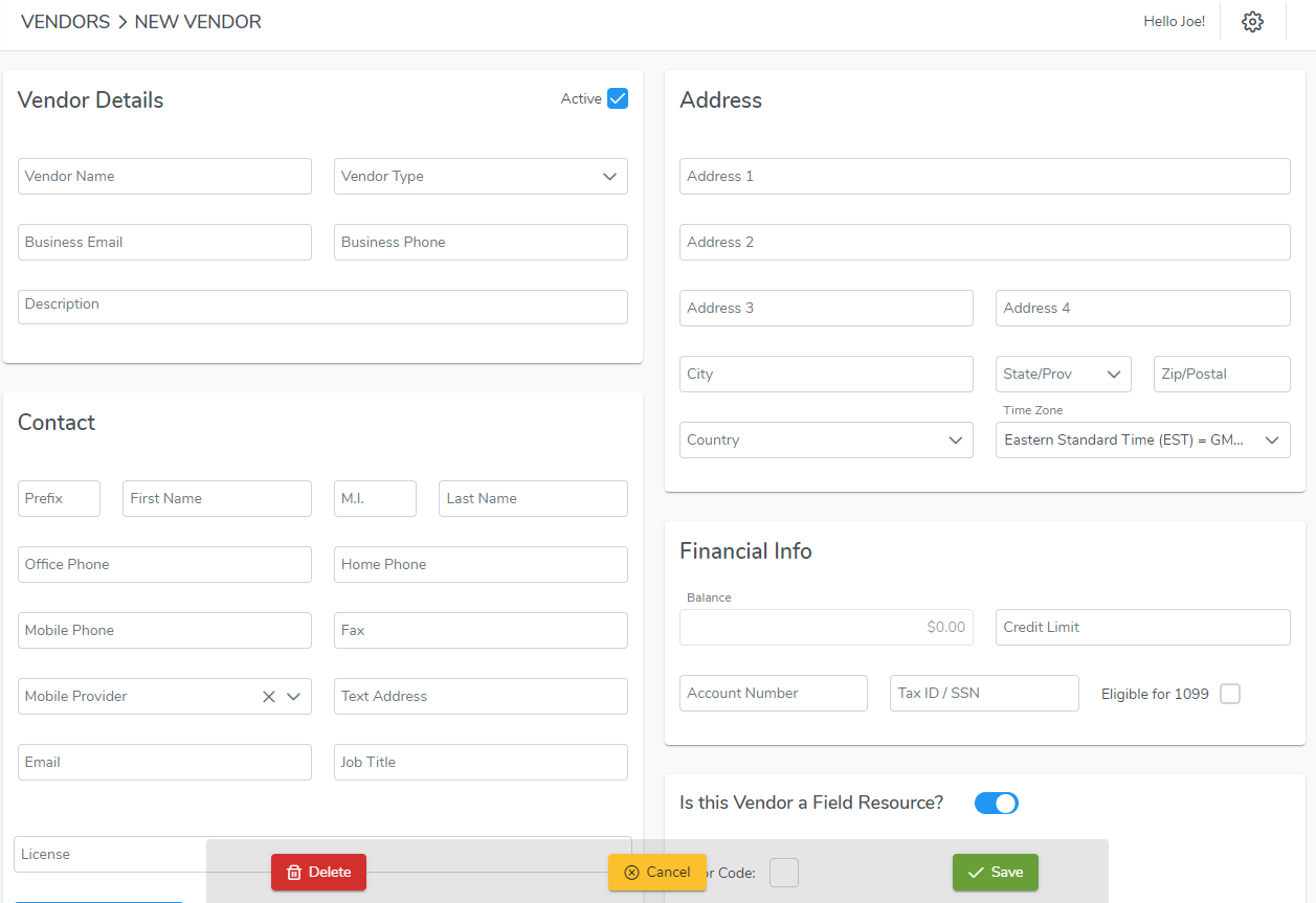 Creating and Editing a Vendor | Bella FSM Help Center